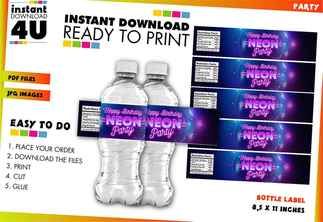 Glow Party Decoration Bottle Label, Glow Birthday Party Favors, Neon ...