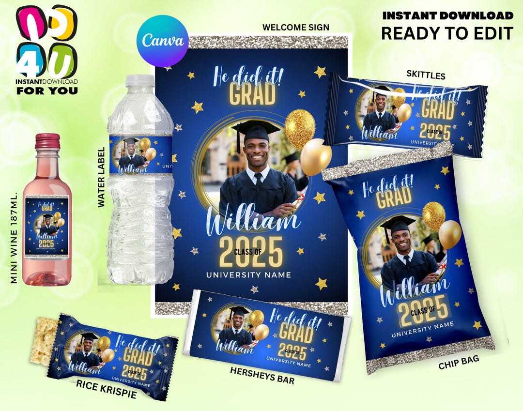 Graduation Class of 2025 Editable Bundle With Picture, Chip Welcome ...