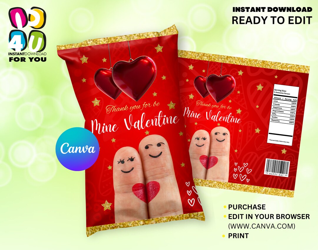 Personalized Valentine Gift Chip Bag Editable, Editable Valentines Chip ...