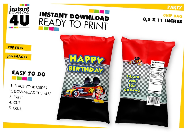 Mickey Mouse Chip Bag Label, Mickey Mouse Birthday Party Digital Chip ...