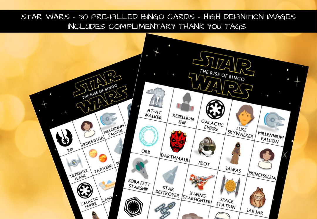 9 in 1 - Star Wars - 30 Prefilled Bingo Cards + Games + Thank You Cards ...