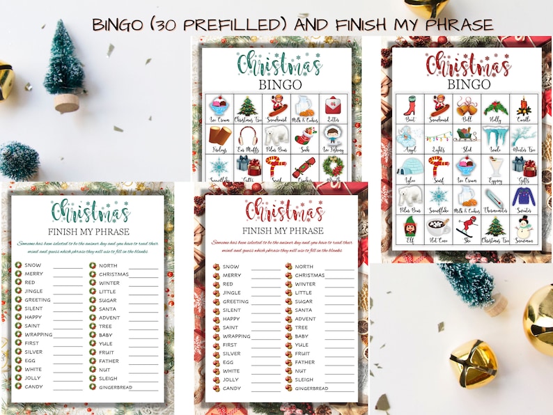 14 in 1 - Christmas Games - Christmas Bingo, Scavenger Hunt, Pictionary ...