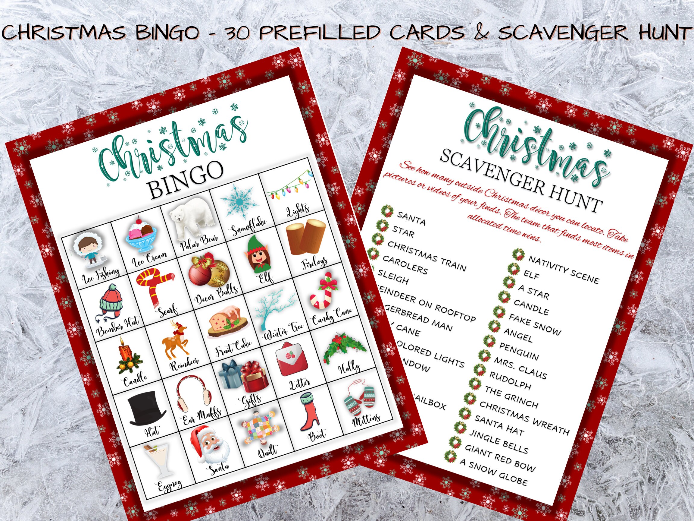 14 in 1 - Christmas Games - Christmas Bingo, Scavenger Hunt, Pictionary ...