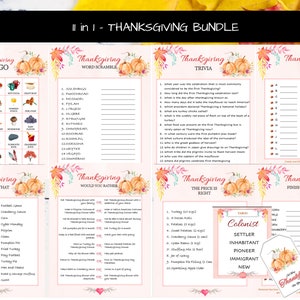 11 in 1 - Thanksgiving Games - Bingo, Word Scramble, Trivia, Atoz ...