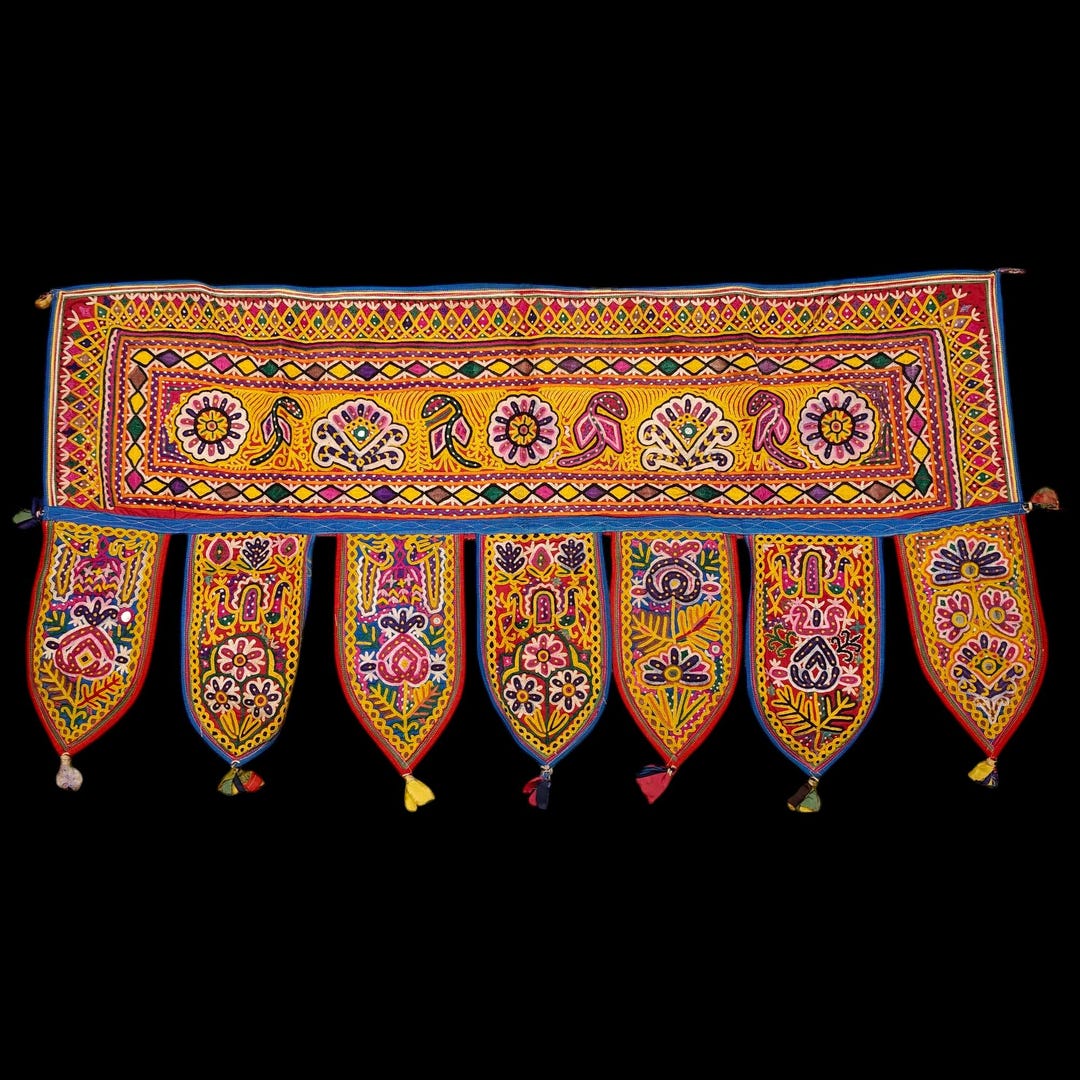 Mochi Bharat Embroidered Toran: Gujarati Mirror Work Door Hanging - Etsy