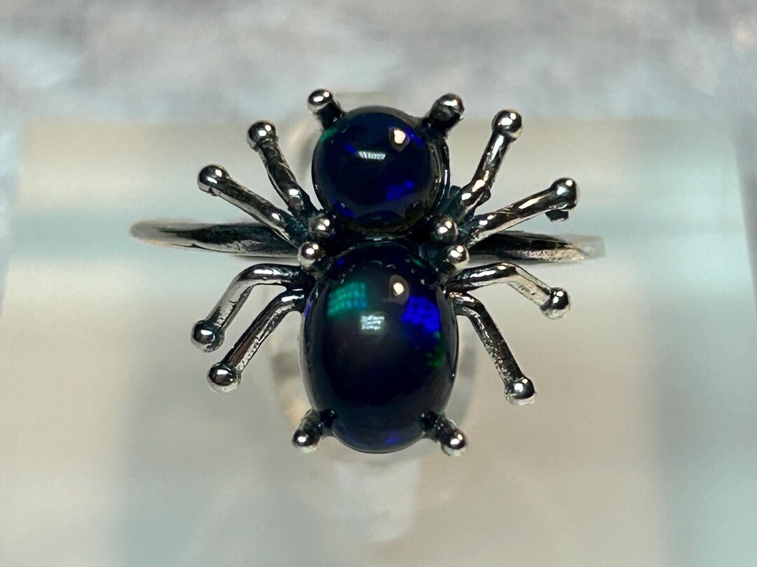 Spider Ring With Black Opal Gemstones 925 Silver Adjustable Gemstone ...