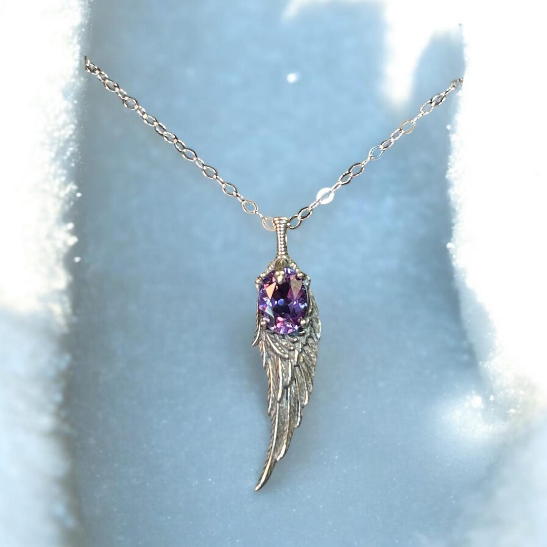 Angel Wing Pendant With Amethyst Gemstone With Gift Box 925 Wing ...