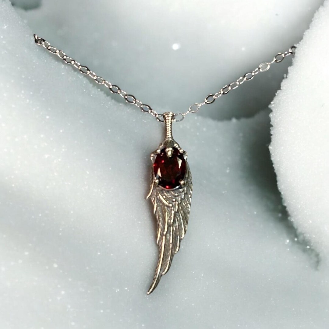 Sterling Silver Angel Wing Pendant With Garnet Gemstone - 925 - Gift ...