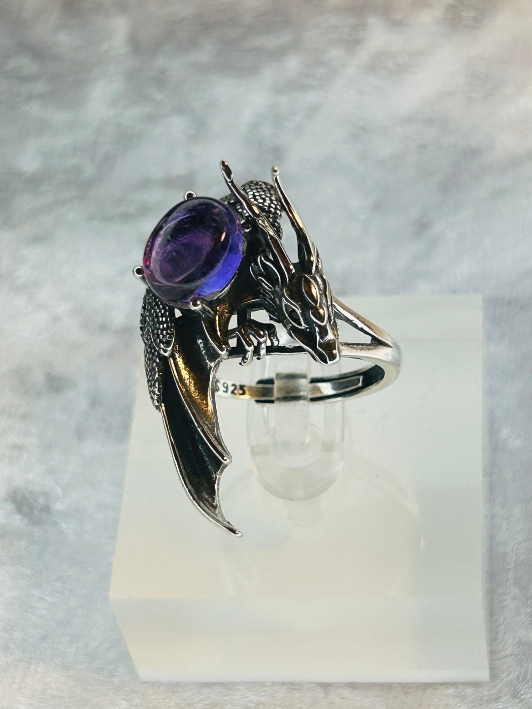 Silver Dragon Ring With Amethyst Gemstone - 925 Silver Dragon Jewellery ...