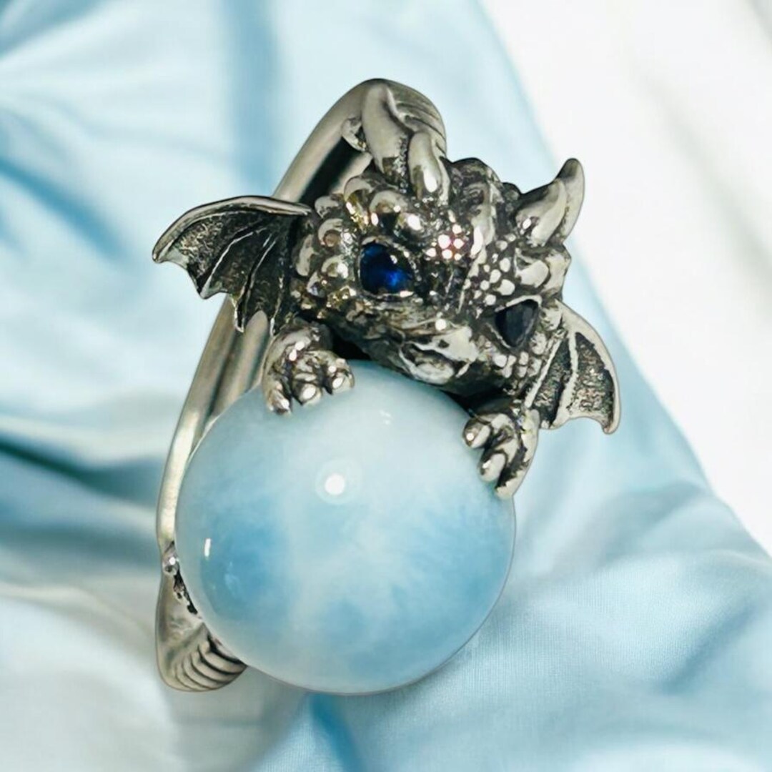 Baby Dragon Ring With Larimar Gemstone - 925 Silver - Supplied in Gift ...
