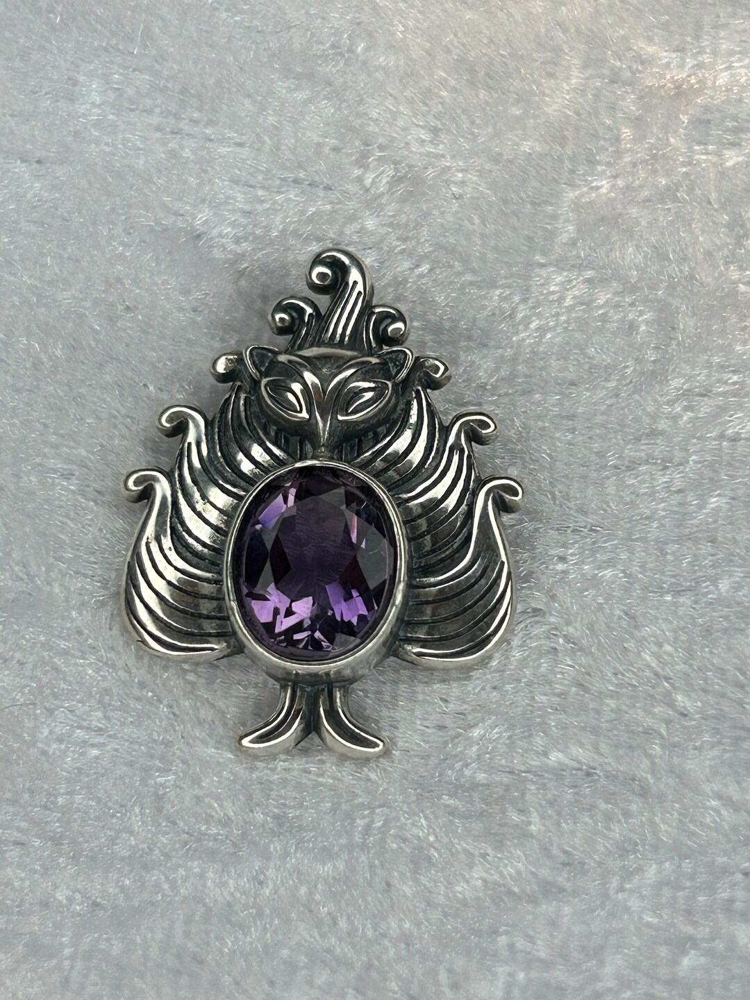 925 Silver 9-tailed Fox Pendant With Amethyst Crystal: Mystical ...