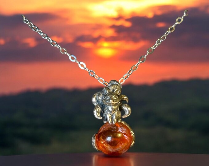 Fox With 9 Tails Pendant Sat on Fire Quartz Sphere With Gift Box ...