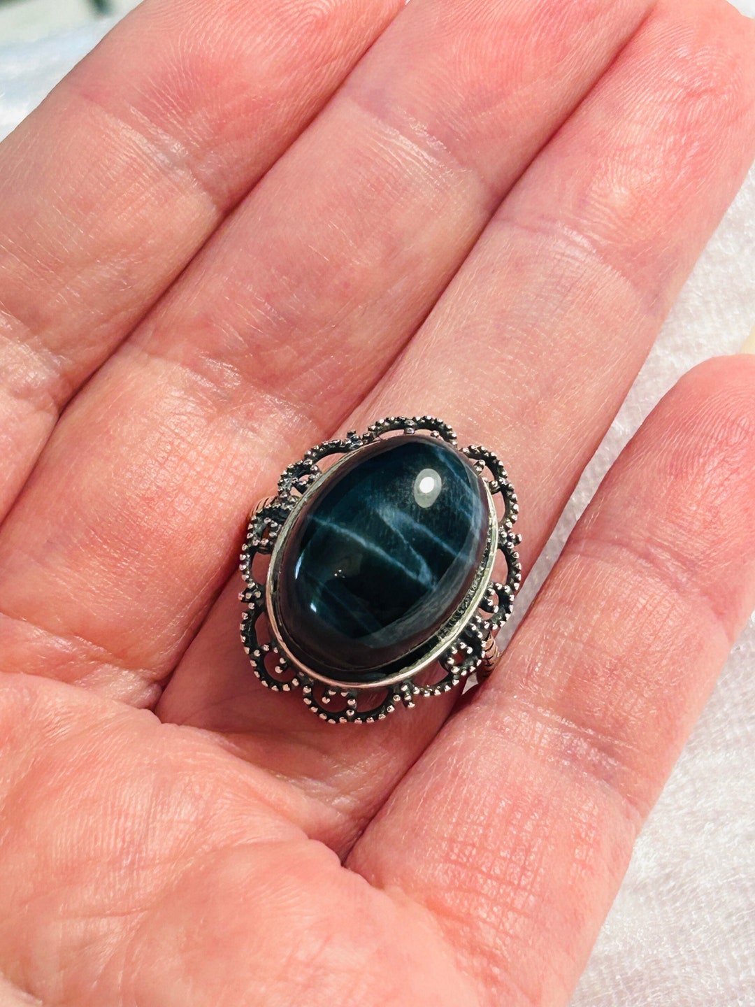 Blue Tigers Eye Ring 925 Silver Adjustable Ring Silver Tigers Eye Ring ...