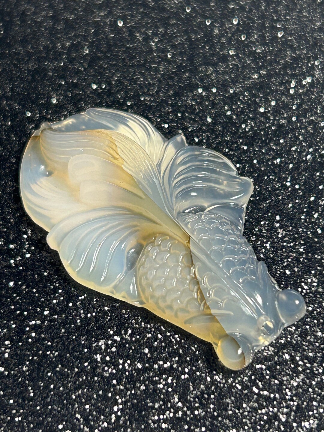1 X Natural Agate Crystal Fantail Goldfish Fish Carving Keepsake Fancy ...