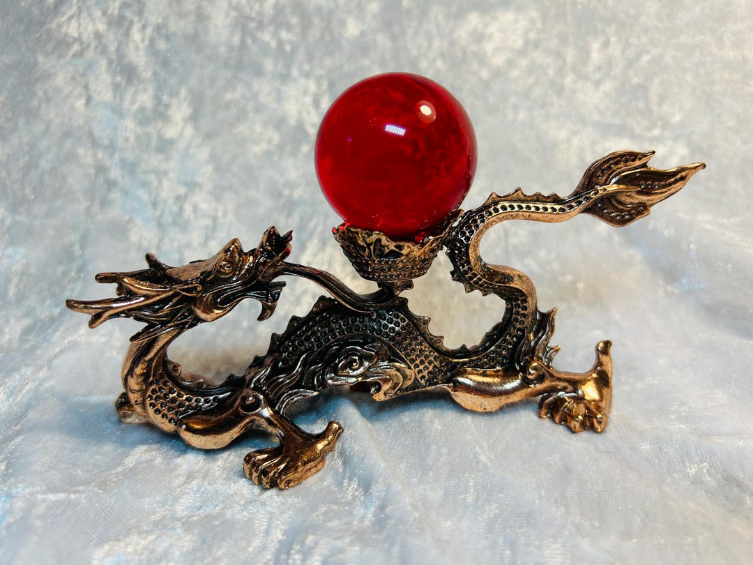 Chinese Dragon Sphere Holder - Crystal Ball Stand - Copper Colour Metal ...