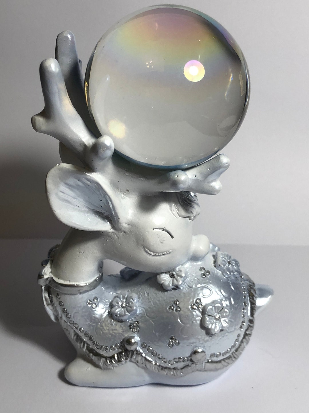 Pearlescent Fawn Crystal Ball Stand: Silver Resin Deer Decor - Etsy