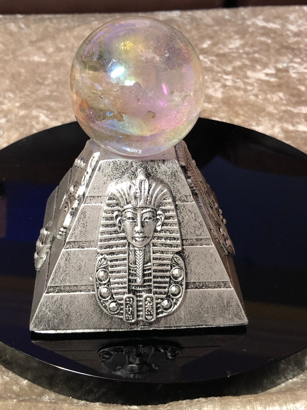 Egyptian Pyramid With Tutankhamun Design Crystal Sphere Stand Sphere ...