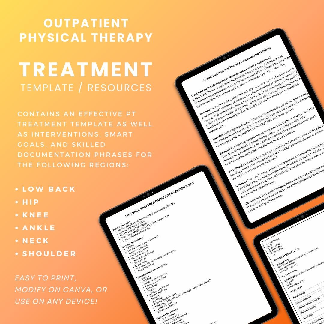 Outpatient Physical Therapy Treatment Template/resources - Etsy