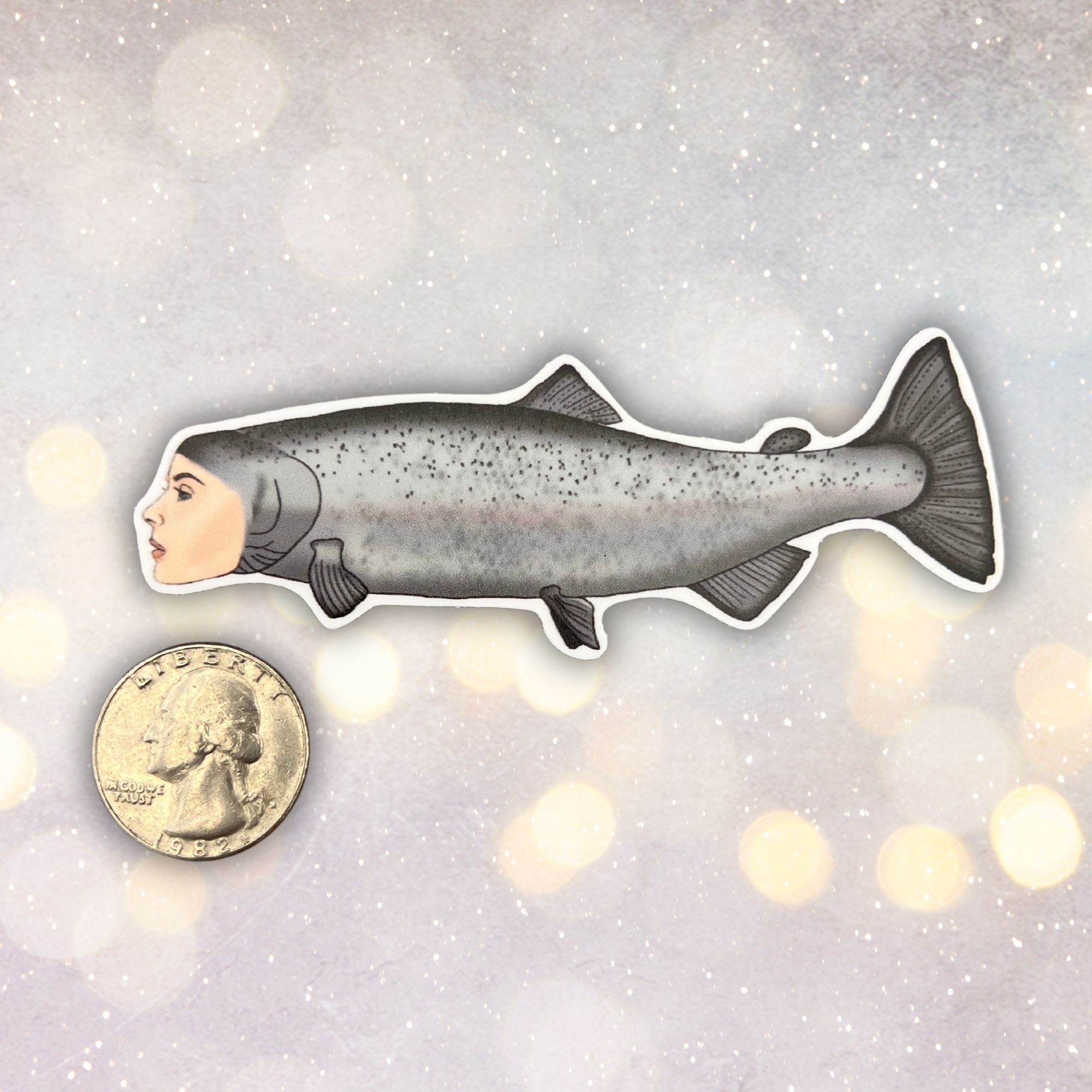 Pacific Northwest Chinook King Salmon With Human Face Sticker Marine