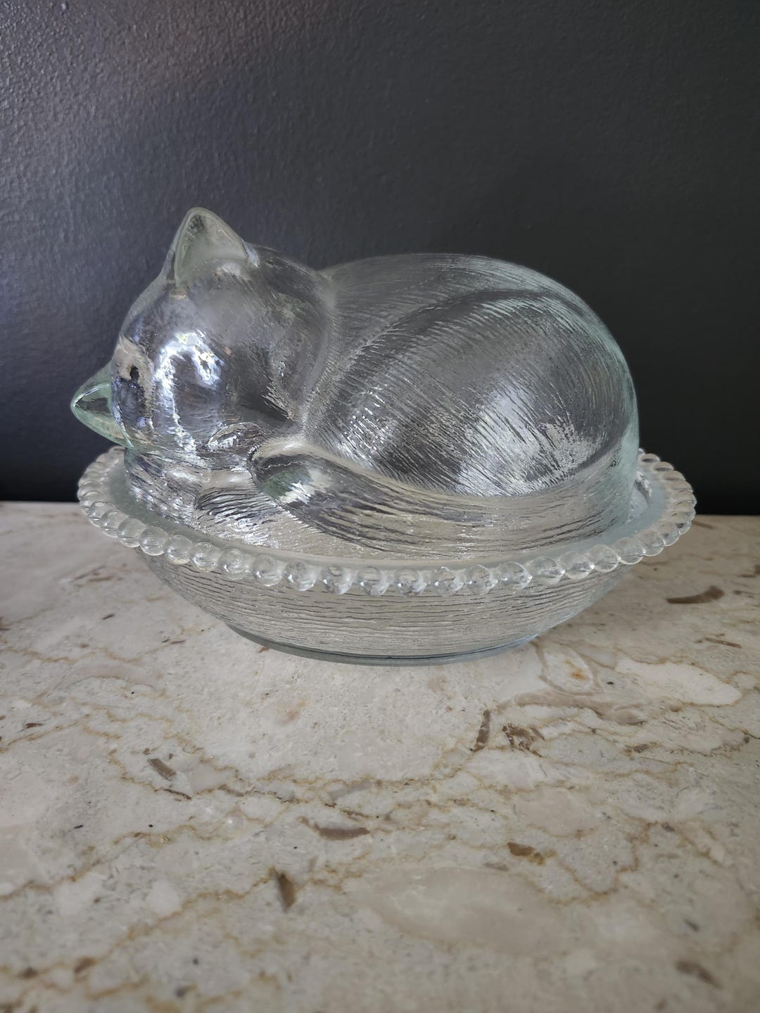 Vintage Indiana Glass Cat on a Bed Dish - Etsy