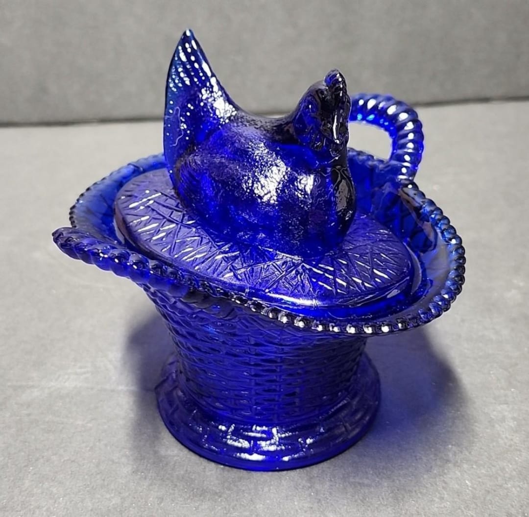 Vintage Hen on Nest Cobalt Blue Glass - Etsy
