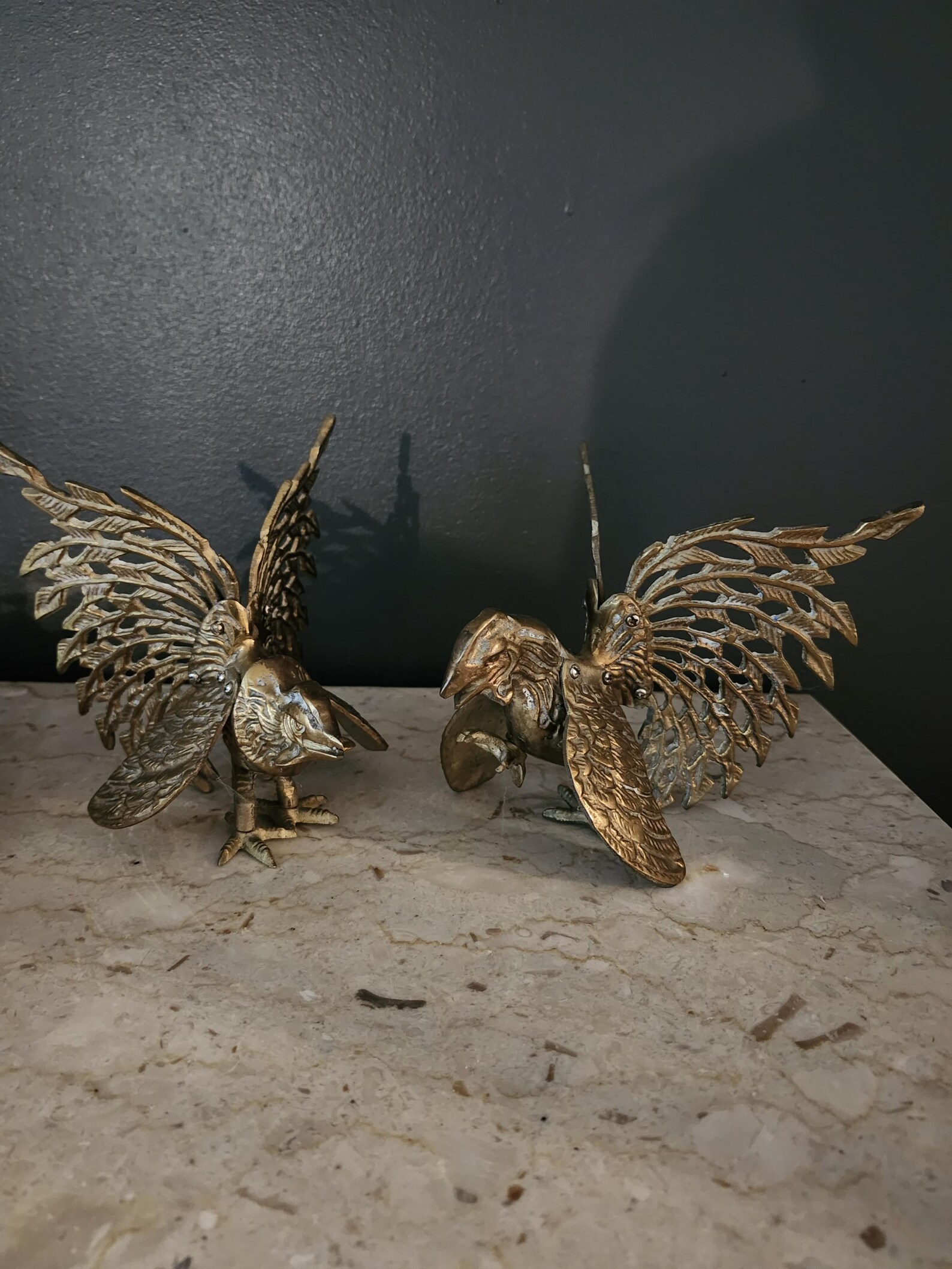 Set of Rare Vintage Brass Fighting Roosters - Etsy