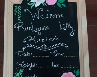 Hand Lettered Baby Stats Chalkboard: Polka Dot Birth Announcement - Etsy