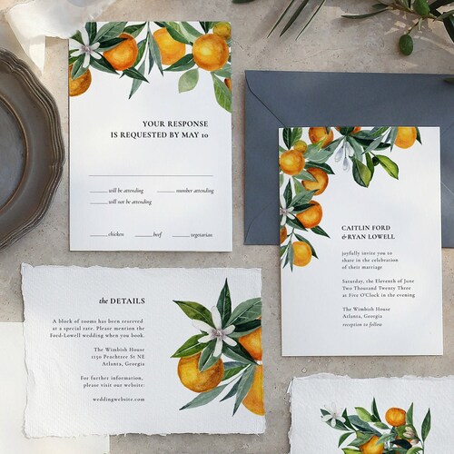 Citrus Wedding Invitation Set Fruit Invite Instant Download - Etsy