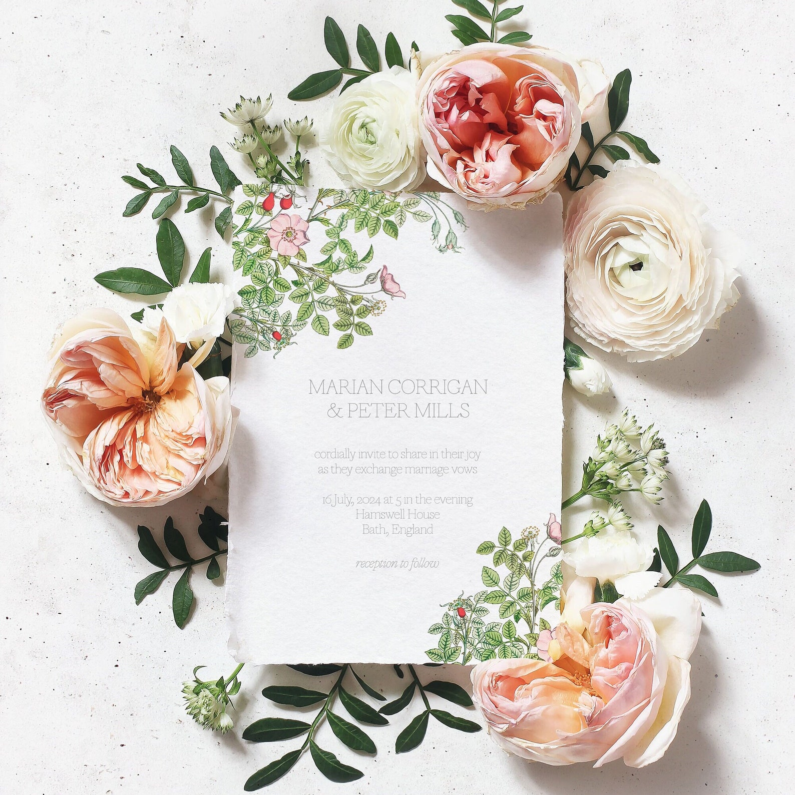 MARIAN - Floral Rose Wedding Invitation Suite Template, Elegant Wedding ...