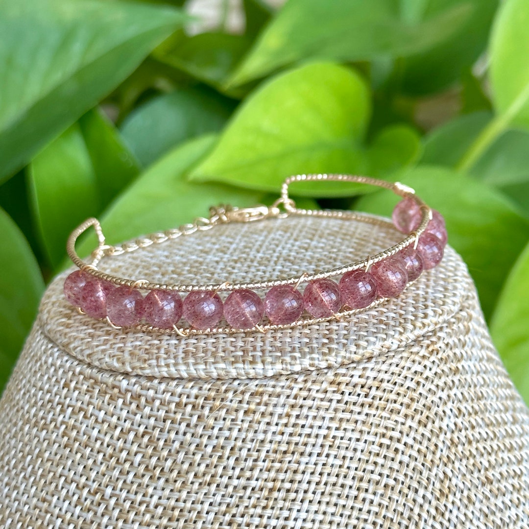 Natural Strawberry Rose Quartz 14k Gold Filled Wire Wrapped - Etsy