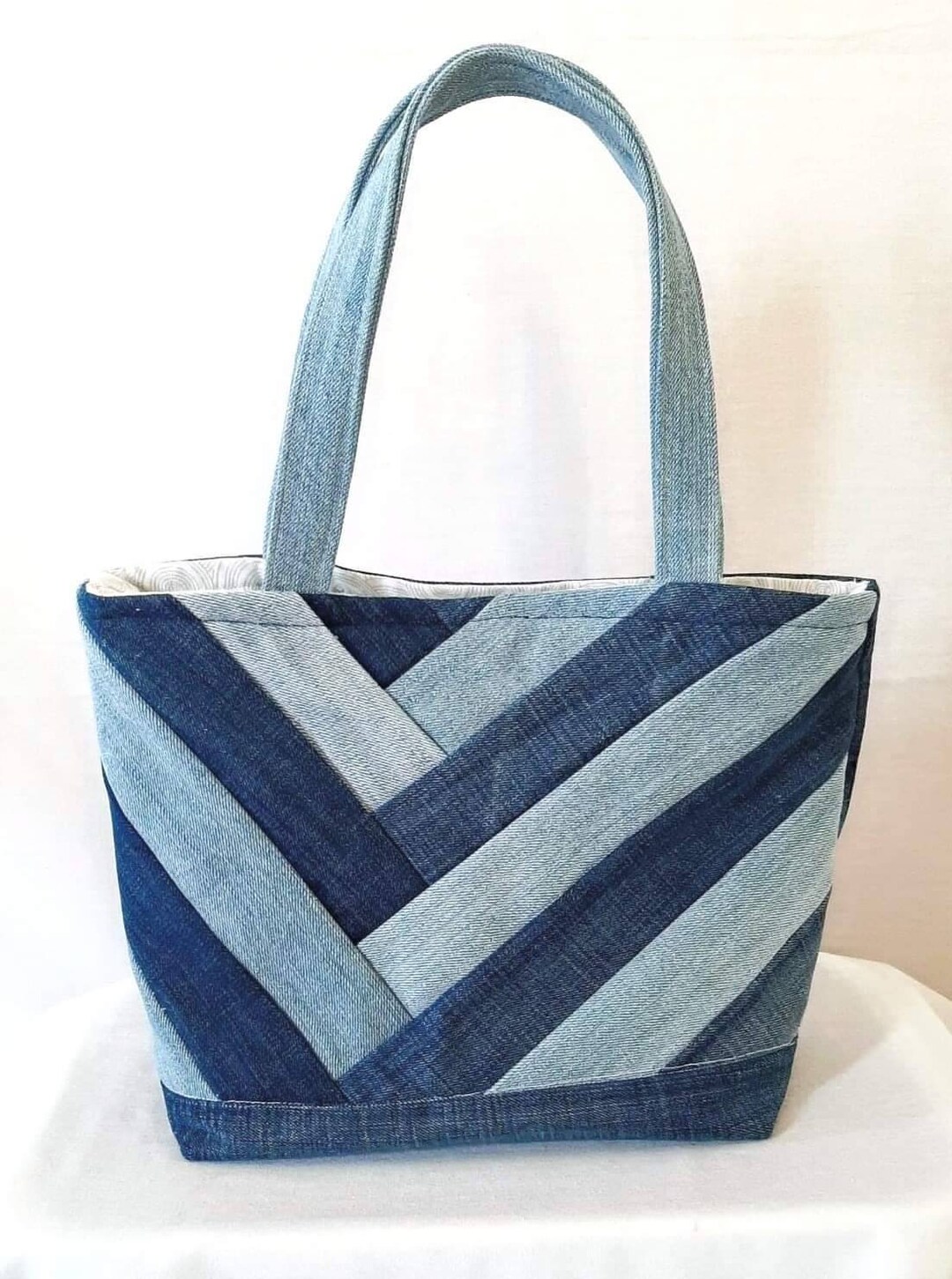 Best Seller Navy and Light Blue Patterned Denim Purse, Jeans Handbag ...