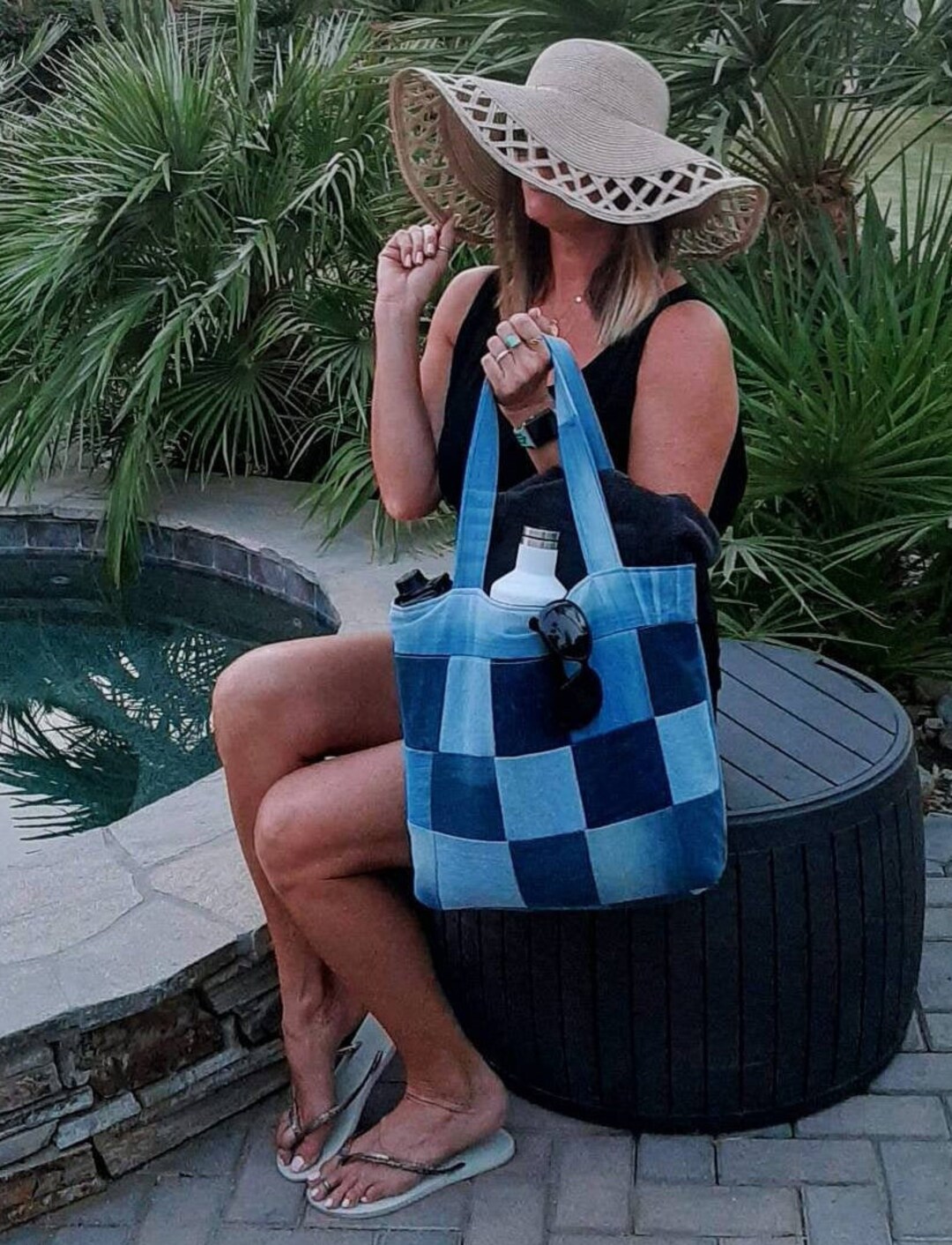 Familiengröße Navy Karierte Jeans Strandtasche Jeans - Etsy.de