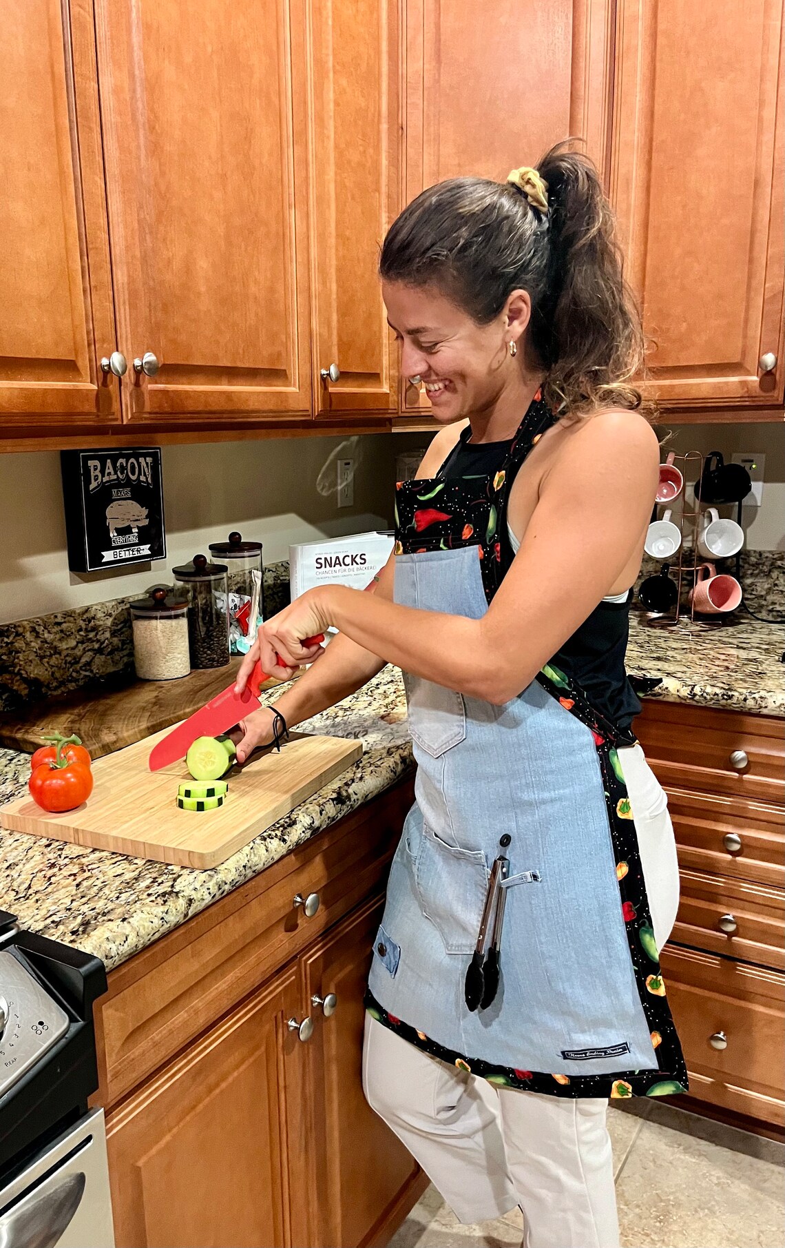 Best Seller* Women's Denim Kitchen Apron With Pepper Fabric, Recycled ...