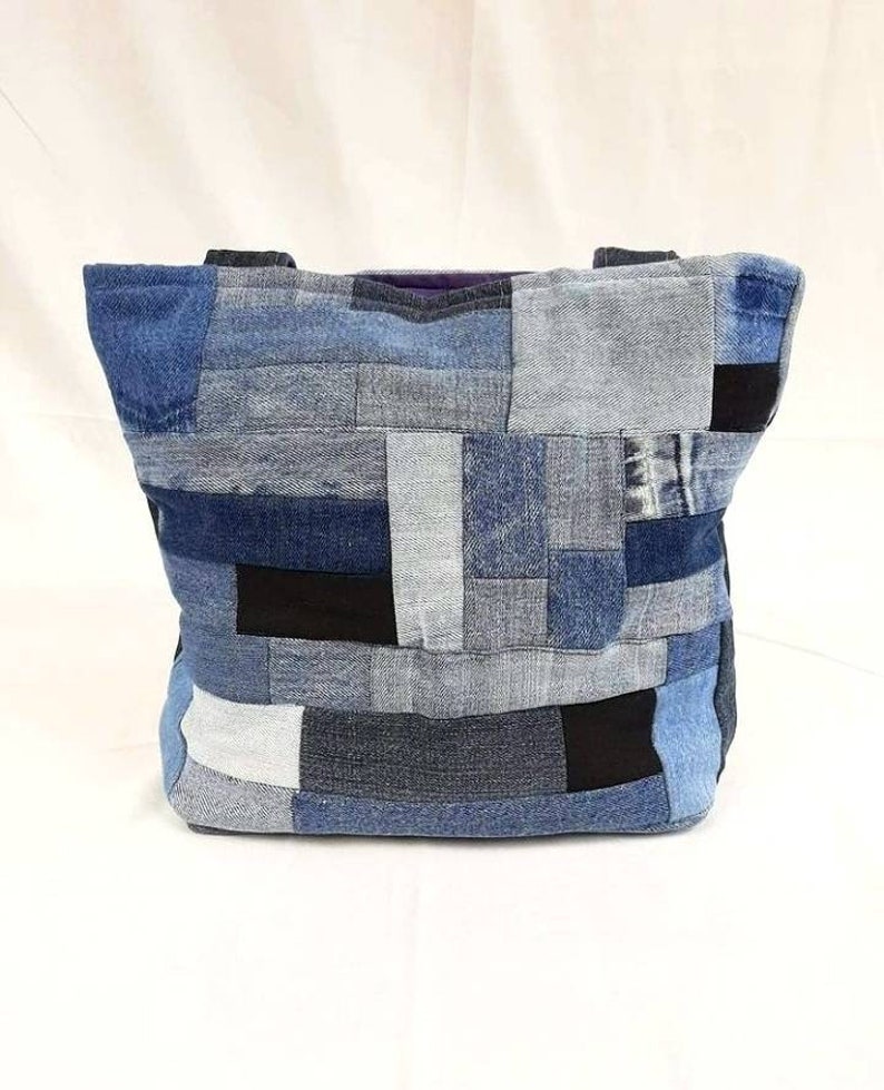 Denim Handbag, Medium Tote Handbag, Jean Purse, Denim Purse, Upcycled ...