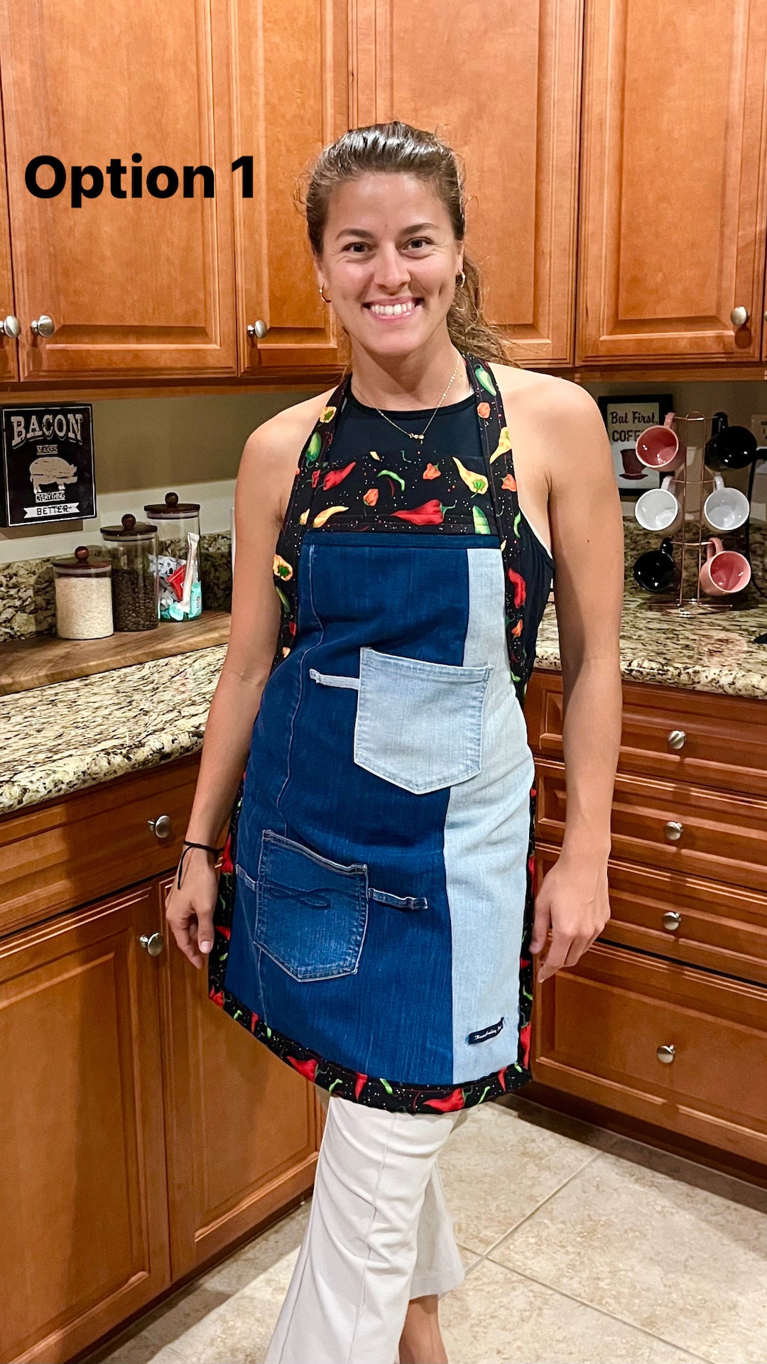Best Seller* Women's Denim Kitchen Apron With Pepper Fabric, Recycled ...
