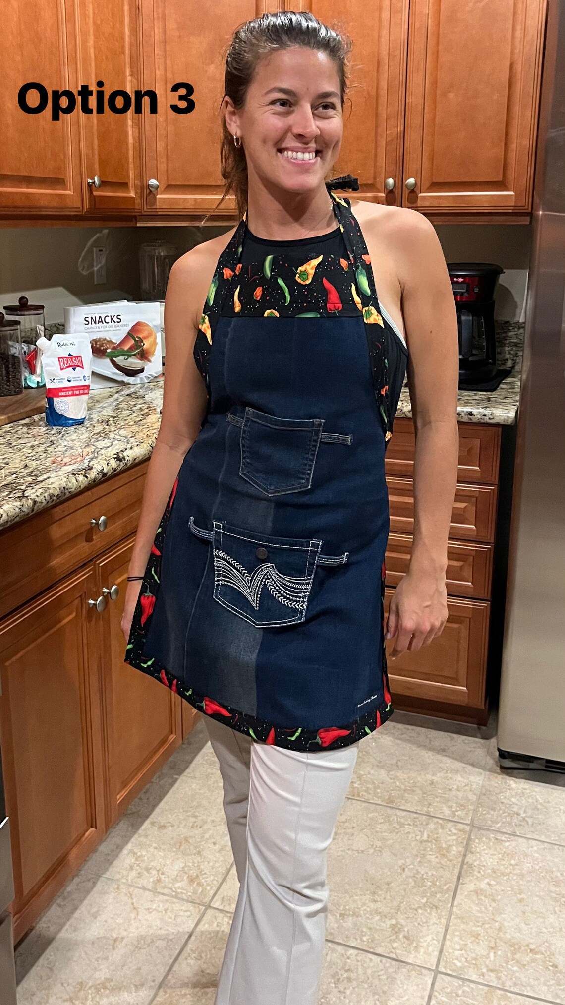 Best Seller* Women's Denim Kitchen Apron With Pepper Fabric, Recycled ...