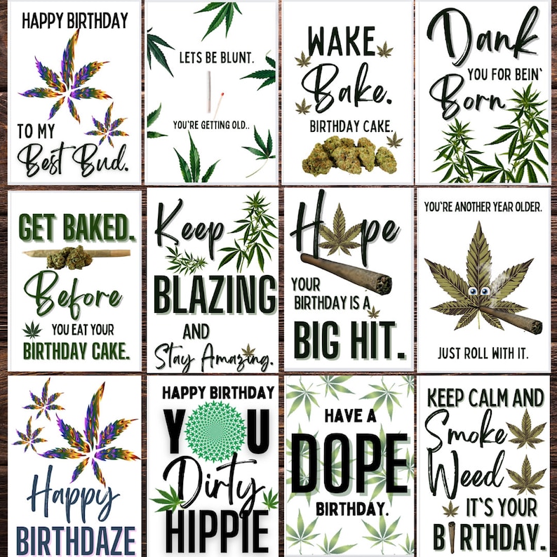 Cannabis Printable Birthday Cards // Weed Birthday Cards - Etsy