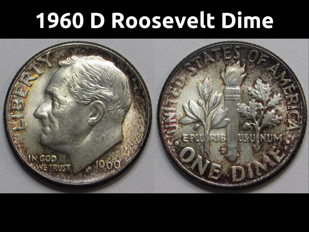 1960 D Roosevelt Dime - Antique Beautifully Toned American Silver Dime ...