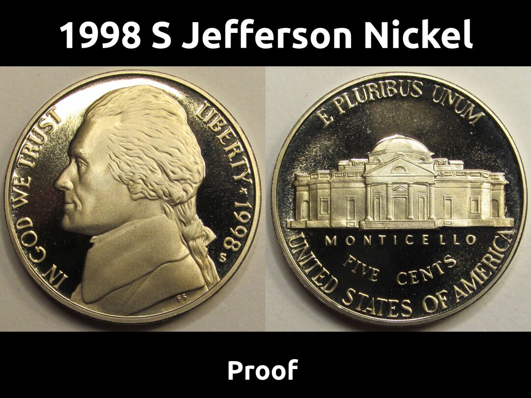 1998 S Jefferson Nickel Vintage San Francisco Mintmark Proof Coin - Etsy