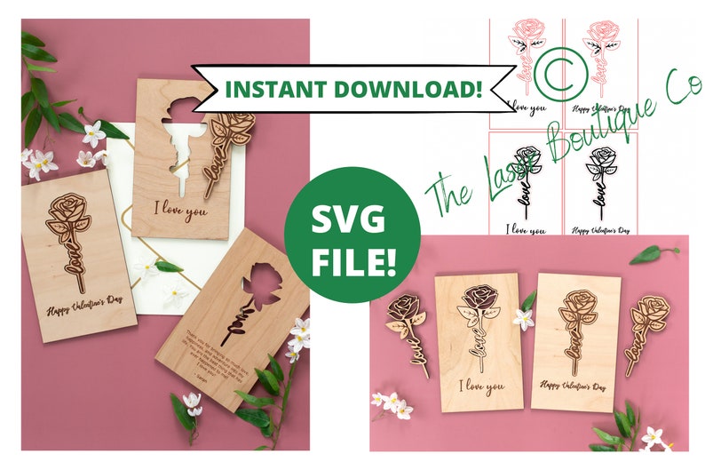 Valentine's Day Card SVG Rose Card Svg Valentines Day - Etsy