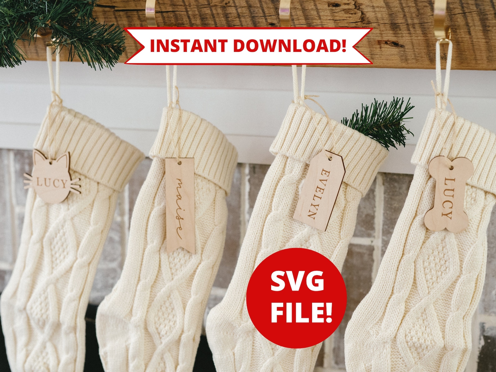 Christmas Stocking Tag SVG, Christmas Digital File, Laser Engraving Svg ...