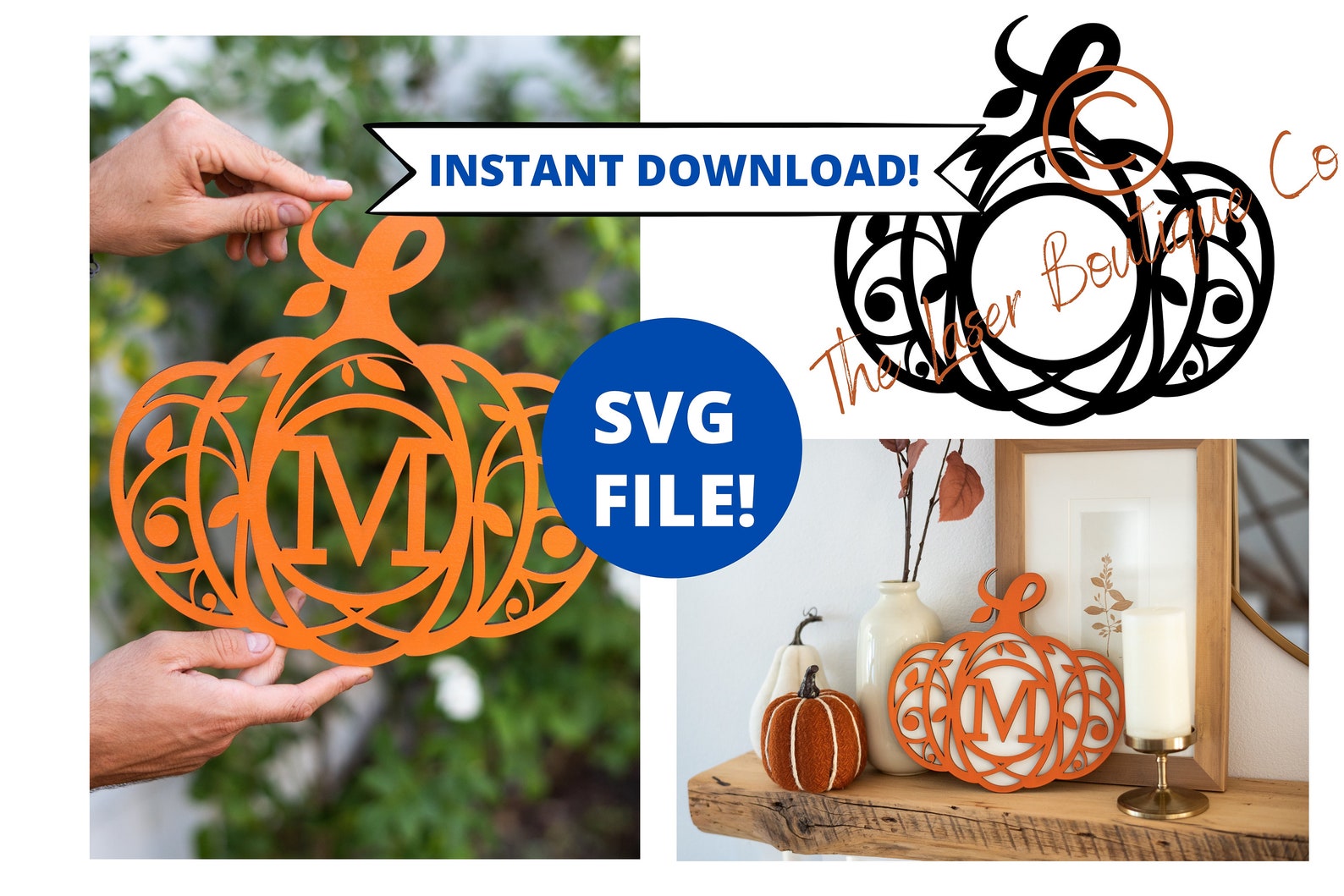 Pumpkin Monogram SVG, Pumpkin Sign Svg, Laser Engraving Svg, Glowforge ...