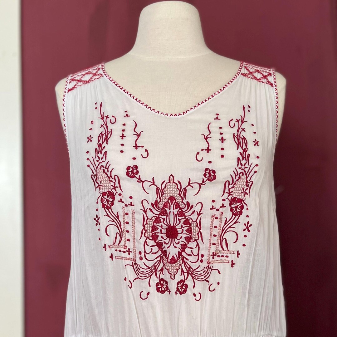Sheer White Cotton Flapper Dress With Red Embroidery - Etsy