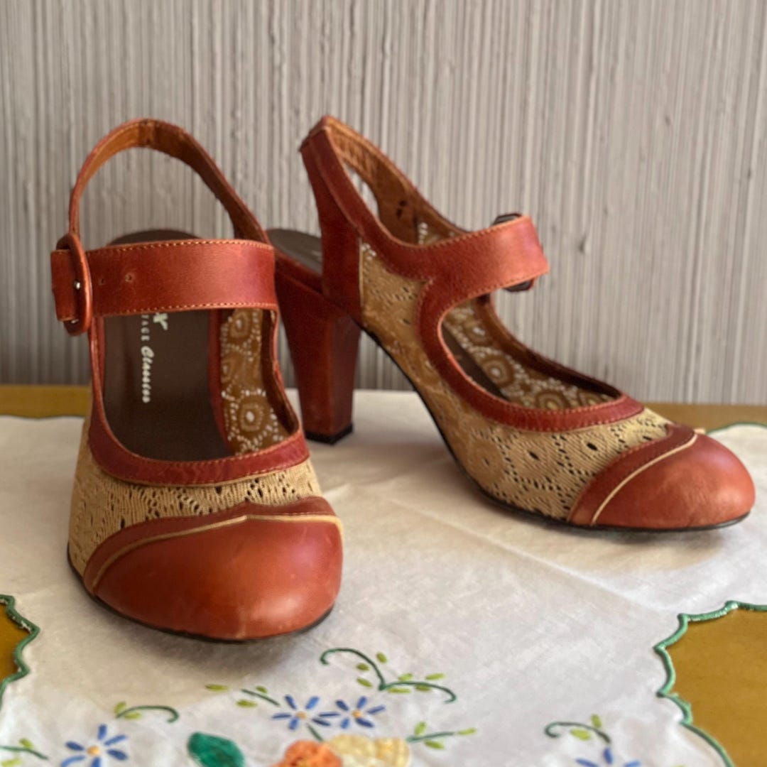 30s Style Spectator High Heels in Brown and Tan With Lace Mesh by Remix ...