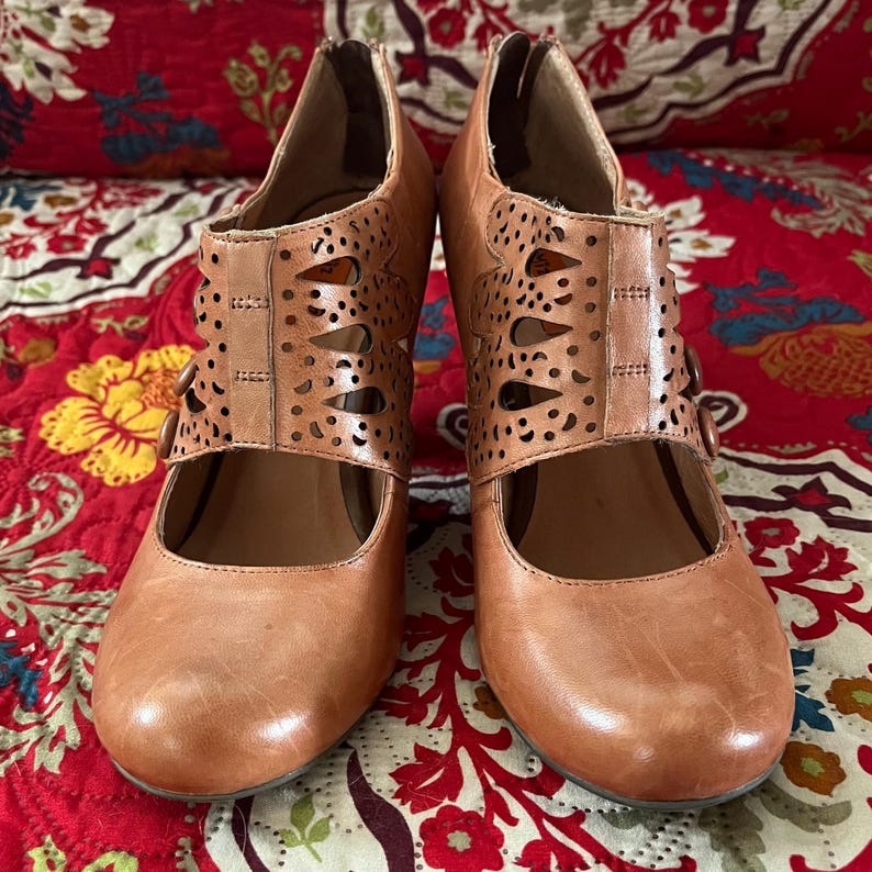 30s Style Tan Button Bootie High Heels With Cutouts - Etsy