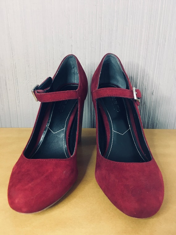 Burgundy-Red Suede Mary Jane Heels - Gem