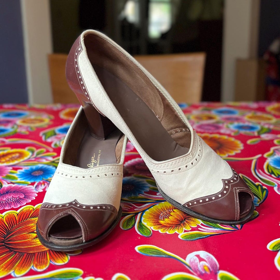 1930s White Suede and Brown Leather Spectator Pumps - Etsy