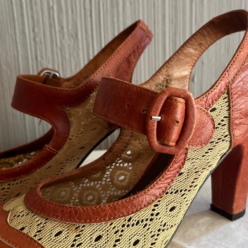 30s Style Spectator High Heels in Brown and Tan With Lace Mesh by Remix ...