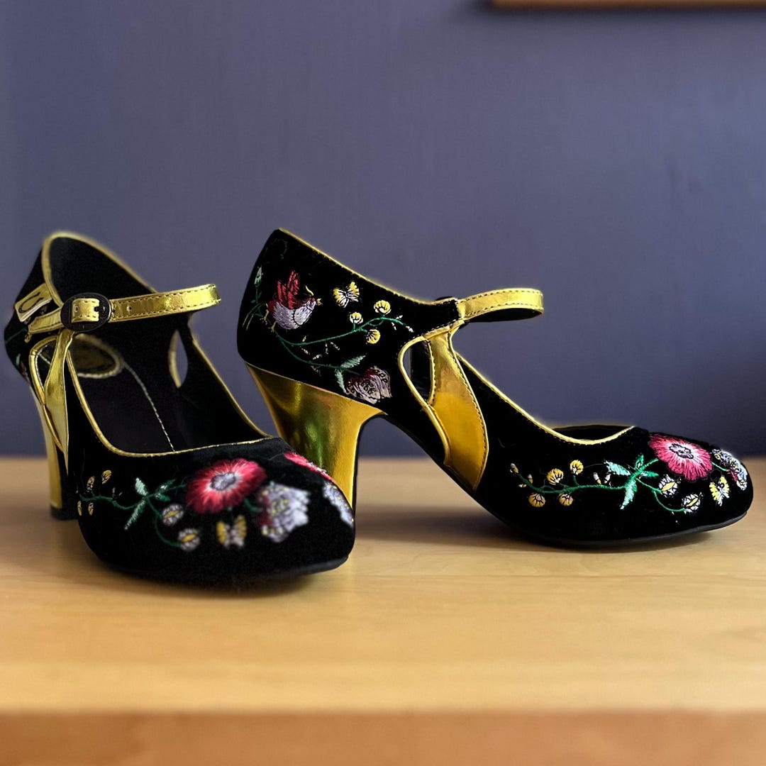 Black and Gold 20s Style Maryjane Heels - Etsy