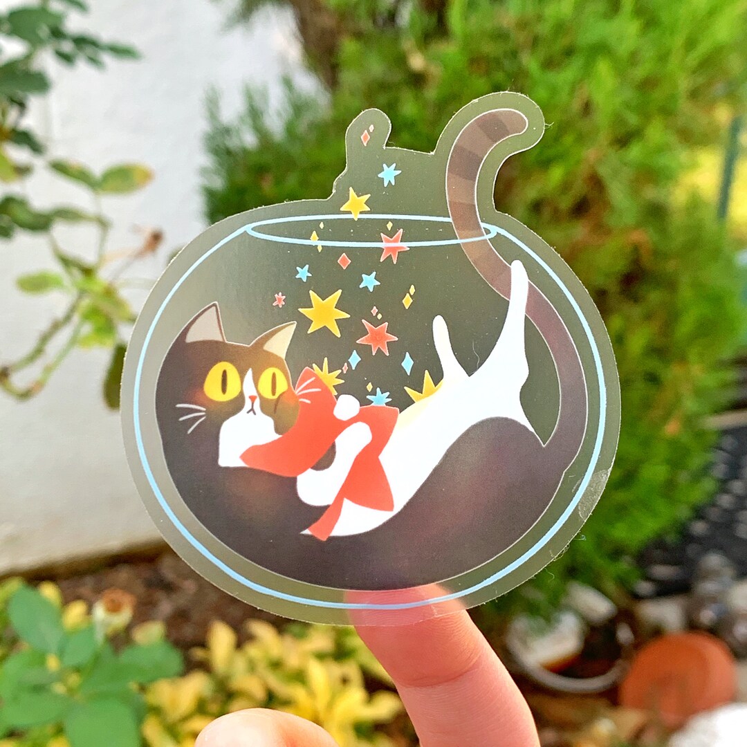 Cat in Fish Bowl Clear Stickers - Etsy